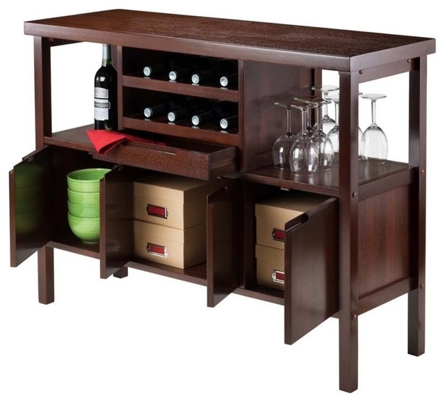 Pemberly Row 34.02"H Transitional Solid Wood Wine Rack Buffet Table in ...