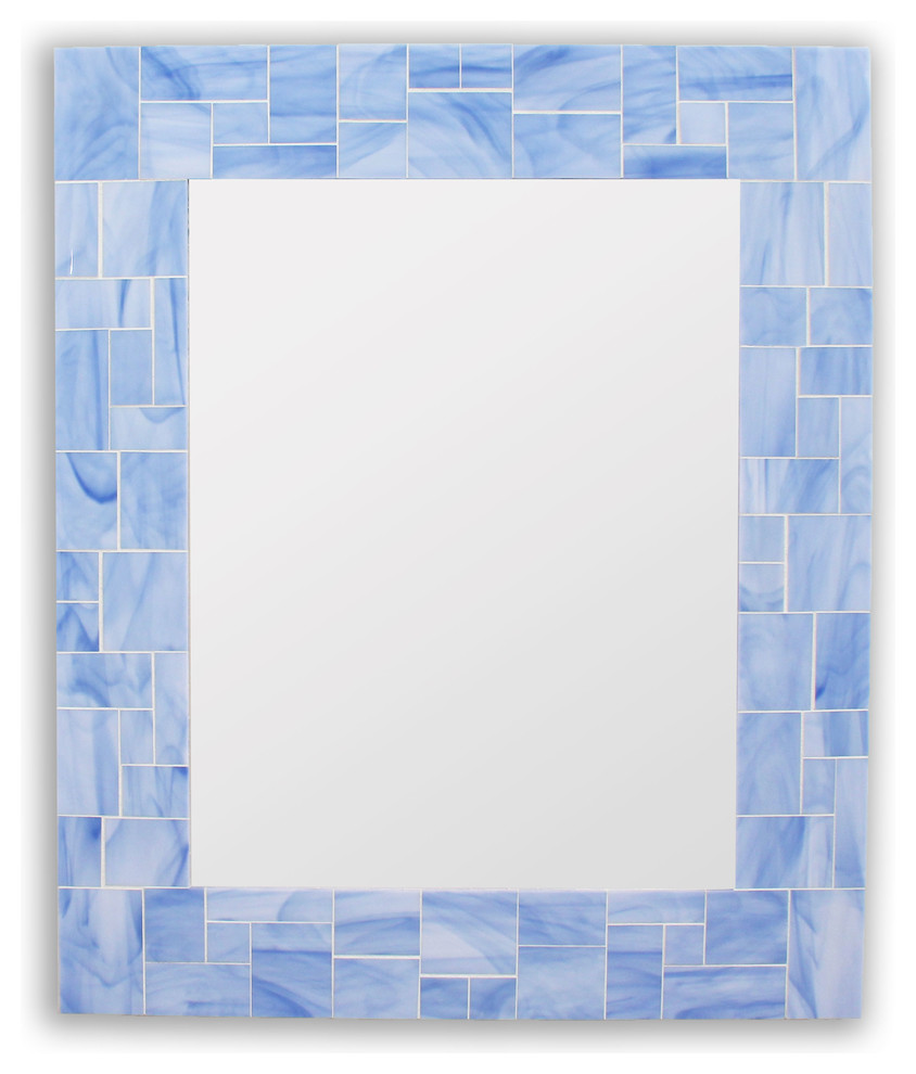 Marbled Blue Bathroom Mirror in Stained Glass Mosaic Tiles, 16x20 ...