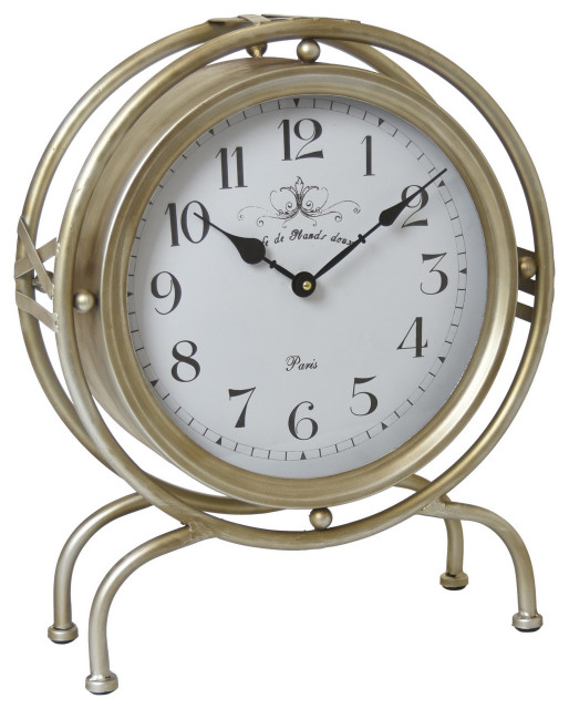 Plutus Brands Table Top Clock, Silver Metal - Transitional - Desk And ...