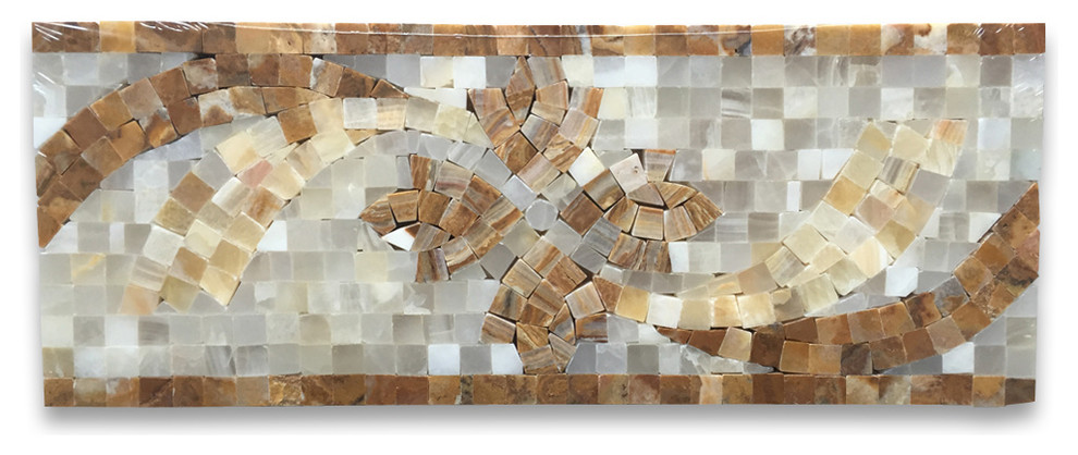 Marble Mosaic Border Listello Accent Tile Clover Onyx 4.7x12 Polished ...