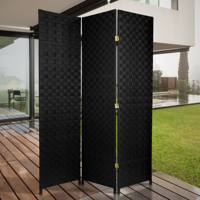 6 ft. Tall Woven Fiber Outdoor All Weather Room Divider, 6 Panel ...