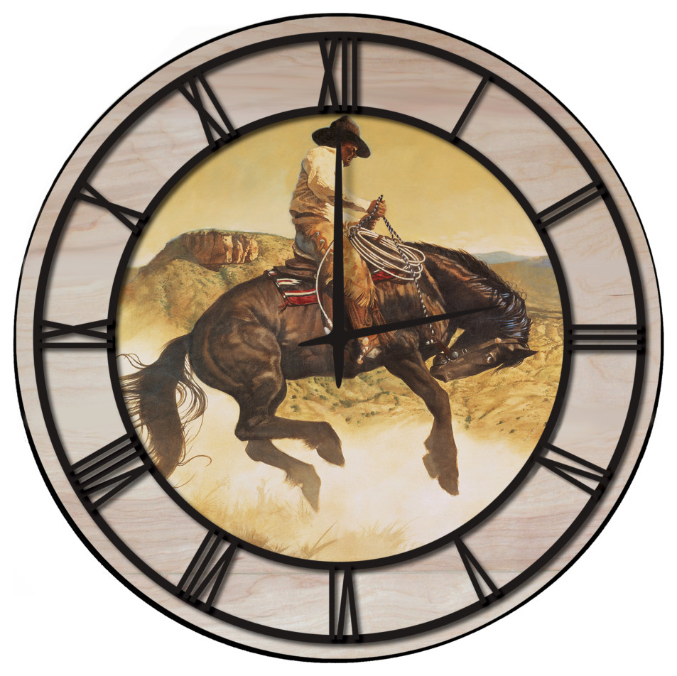 Wall Clock, Sun Fishin Son of a Gun, 24"x24" - Southwestern - Wall ...
