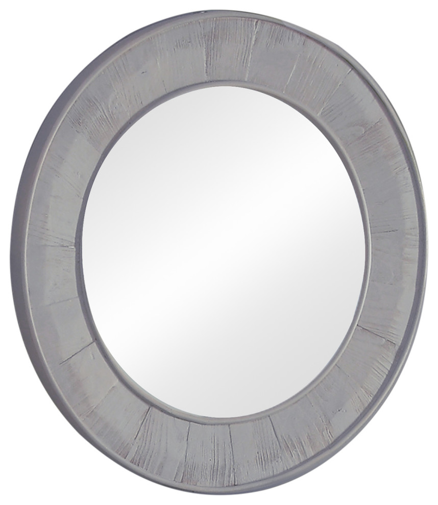 Solid Recycled Fir Round Mirror In Grey Finish - Transitional - Wall ...