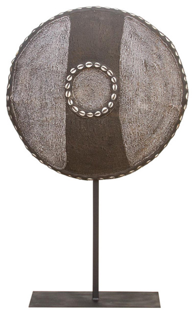 Bamileke Beaded & Shell Shield on Stand - Rustic - Decorative Accents ...