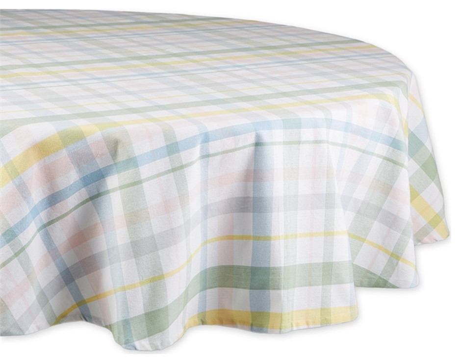Sweet Spring Plaid Tablecloth 70 Round Blue Green Yellow & Pink Pastels ...
