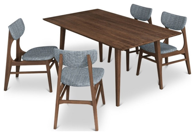 Arton Modern 5 Piece Solid Wood Walnut Dining Room And Kitchen Set