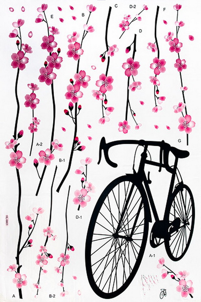 Bike & Flowers 2 - X-Large Wall Decals Stickers Appliques Home Decor ...