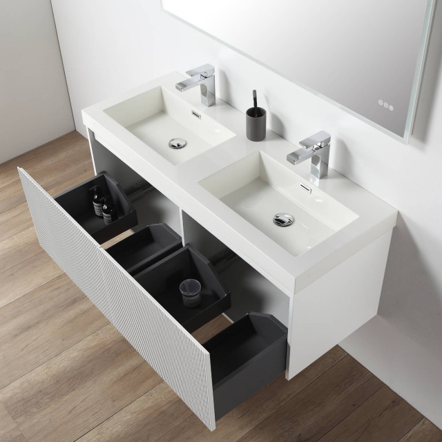 Floating Bathroom Vanity with Sink, Wall Mounted Vanity, 48" W/ Double ...