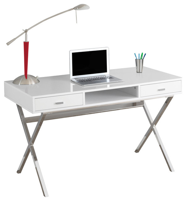 Computer Desk - 48"L / Glossy White / Chrome Metal - Contemporary ...
