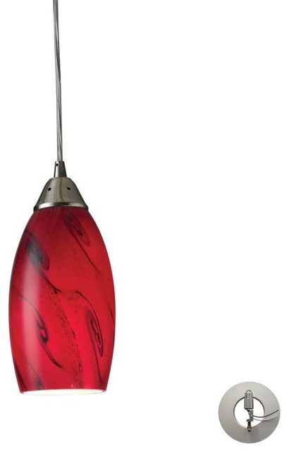 Galaxy 1-Light Pendant, Red and Satin Nickel, Includes Recessed ...