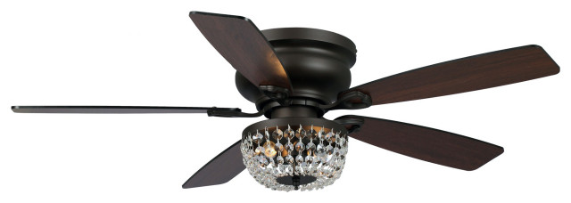 48 in. New Bronze Flush Mount Crystal Ceiling Fan with Light Kit and ...