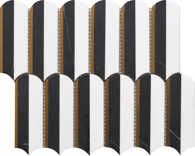 Black And White Oval Fan Marble Mosaic Tile, Sample - Contemporary ...