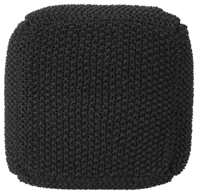 GDF Studio Joyce Knitted Cotton Square Pouf, Dark Gray - Scandinavian ...