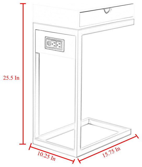 Loft Lyfe Demetrius C-Table With Drawer, USB Port & Wall Plug ...