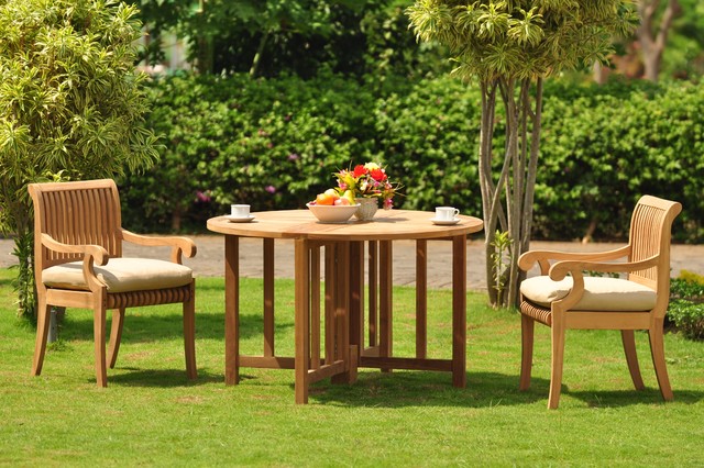 3-Piece Outdoor Teak Set, 48" Butterfly Table, 2 Giva Chairs, Sunbrella ...