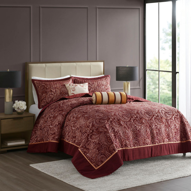 Madison Park Aubrey 5 Piece Reversible Jacquard Bedspread Set, King ...