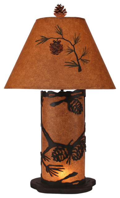 Small Kodiak and Rustic Brown Pine cone Table Lamp With Nightlight ...
