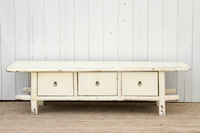Lacquered White Three Drawer Low Console - Asian - Console Tables - by ...
