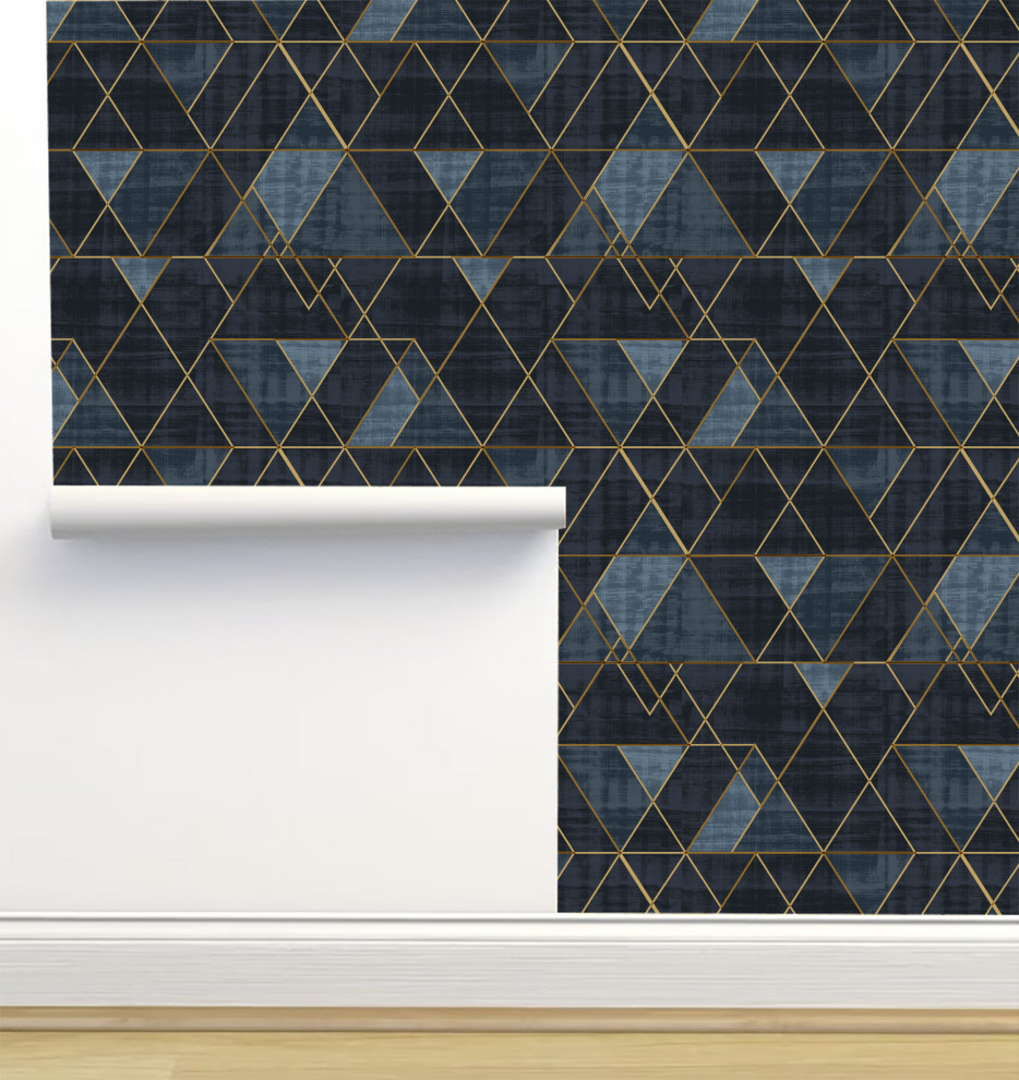 Mod Triangles Indigo Wallpaper, 24"x72" - Contemporary - Wallpaper - by Limitless Walls | Houzz