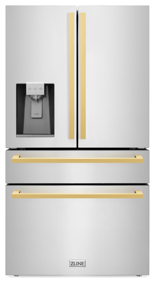 Refrigerator With Dispenser, Stainless With Flat Gold Handles RFMZ-W-36 ...