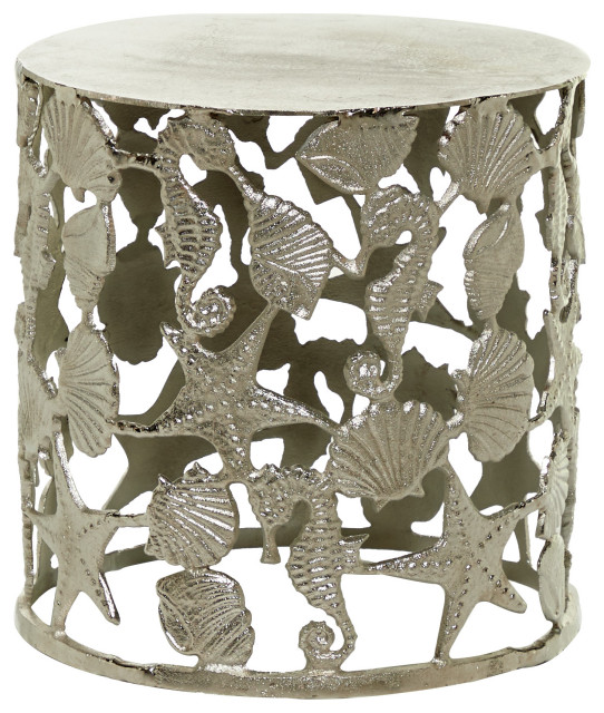 Coastal Silver Aluminum Metal Accent Table 74326, 18" x 18" x 18 ...