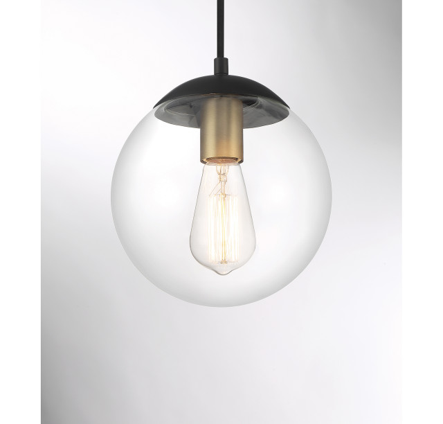 2-Light Linear Chandelier, Matte Black With Natural Brass ...