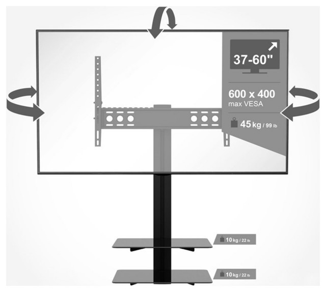 AVF Steel Tilt and Turn TV Mount with 2 AV Shelves for 37" to 60" TV in ...