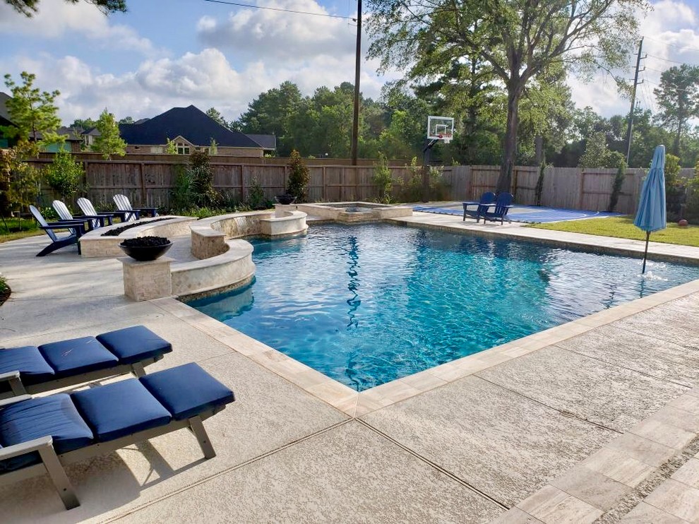 Travertine Pools with Raised Beam Walls - Pool - Houston - by Great ...
