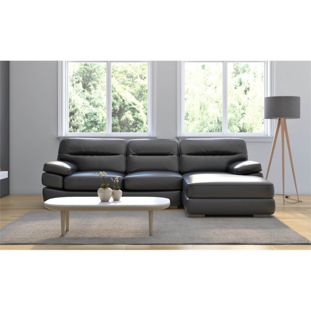 Sunset Trading Jayson 115" Modern Top-Grain Leather Sofa with Chaise in ...