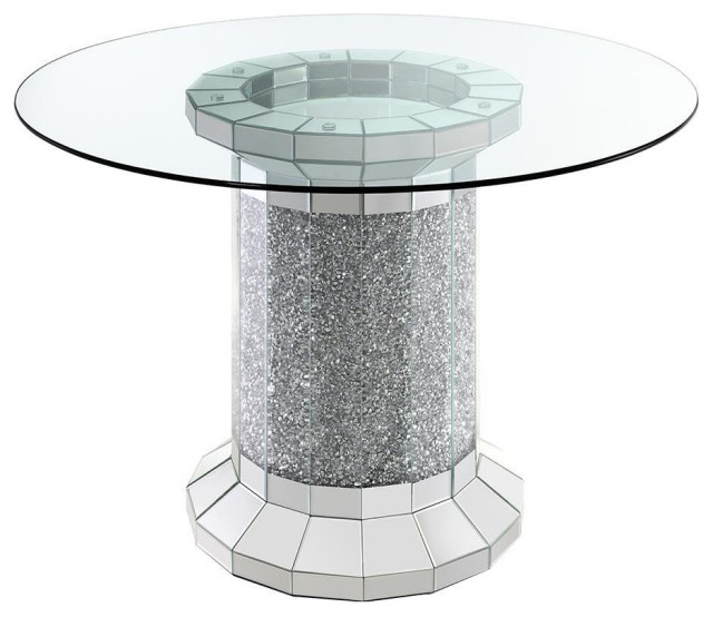 Ellie Pedestal Round Glass Top Counter Height Table Mirror ...
