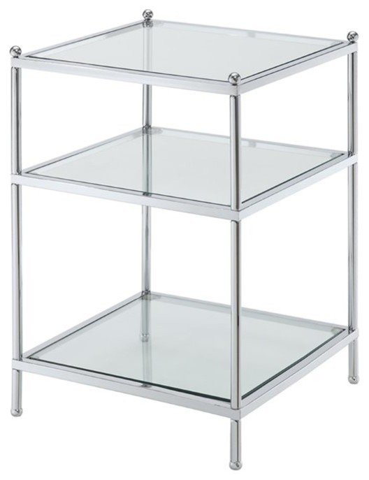Pemberly Row Modern Glass and Metal End Table in Clear/Chrome ...
