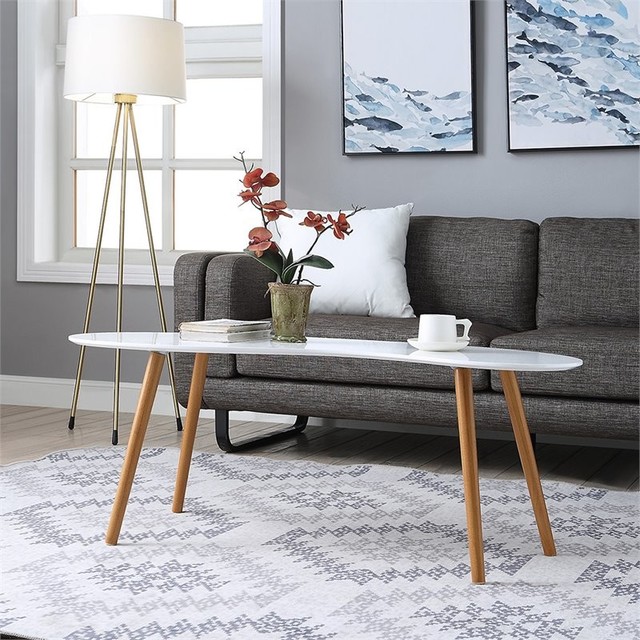 Convenience Concepts Oslo Bean-Shaped Coffee Table in Glossy White Wood ...