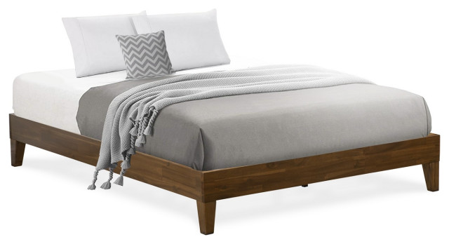 Full Size Bed Frame With 4 Hardwood Legs and 2 Extra Center Legs Walnut ...