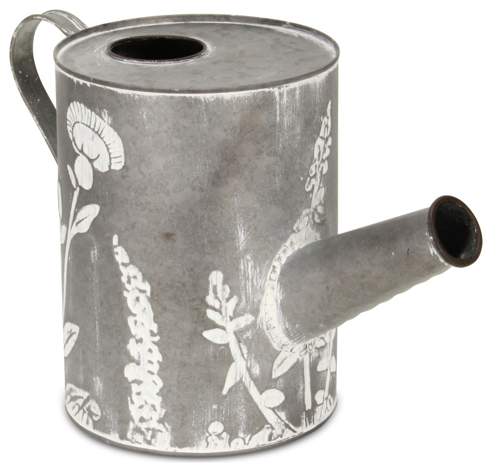 White Washed Galvanized Metal Pitcher Decor With Garden Pattern ...
