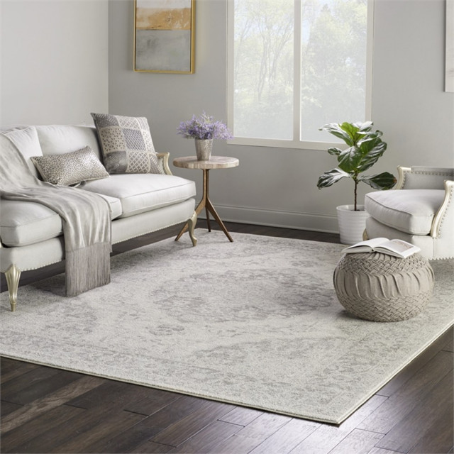 Nourison Tranquil 8'10" x 11'10" Ivory/Grey Farmhouse Indoor Rug ...