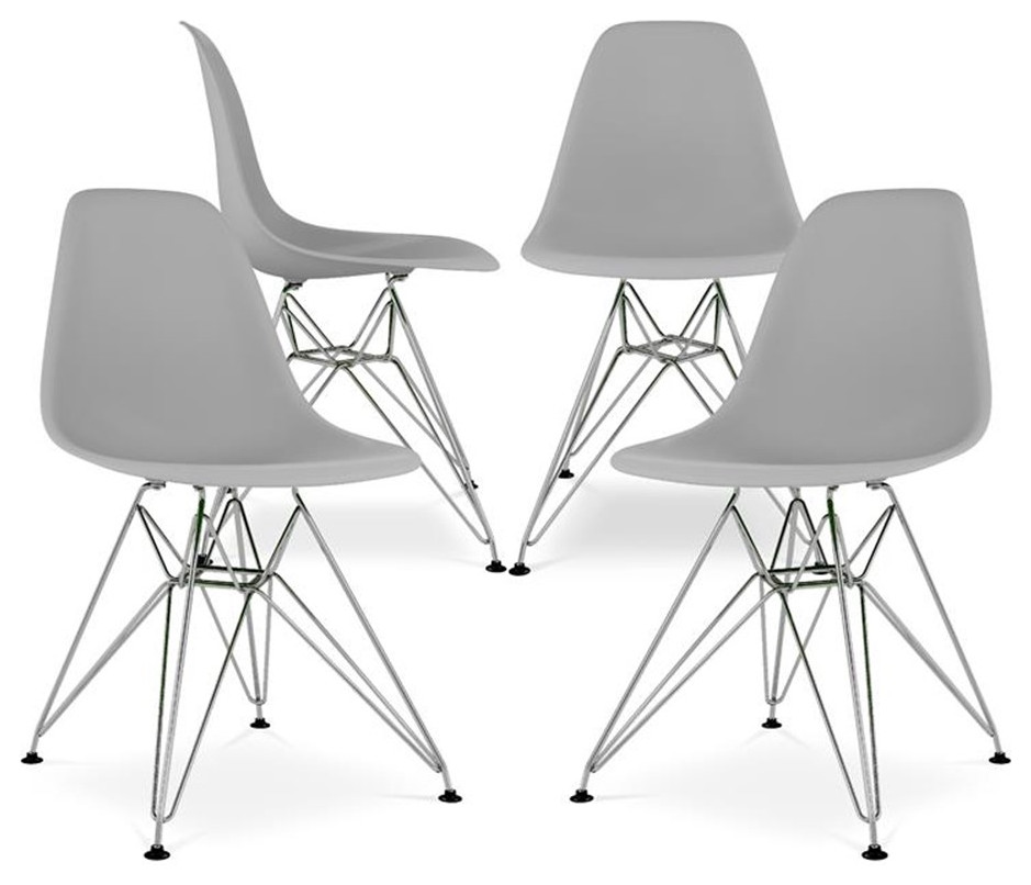 Maklaine 17 inches Plastic and Chrome Steel Dining Chairs in Gray (Set ...