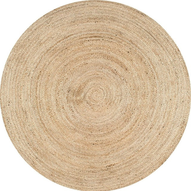 Handmade Braided Natural Jute Round Rug, Beige Area Rug with Pure Jute ...