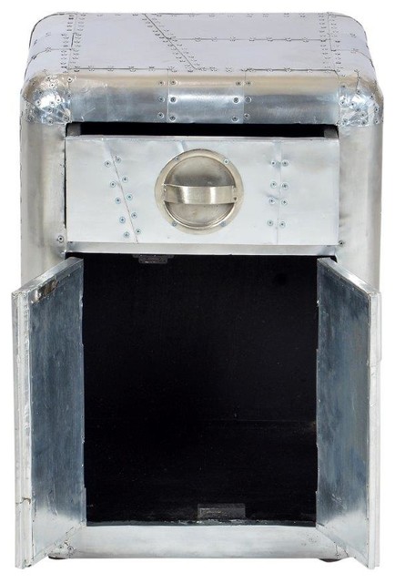 Aviator Aluminum Bed Side Table With Door - Industrial - Side Tables ...