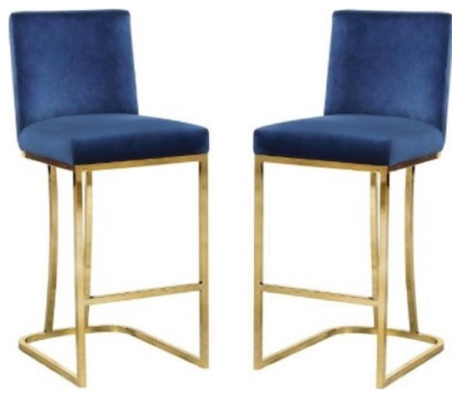 Home Square 2 Piece Upholstered Velvet Counter Stool Set with Gold Base ...