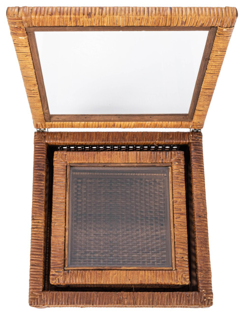 Olive Grove Woven Rattan Display Boxes, Glass Top - Tropical ...