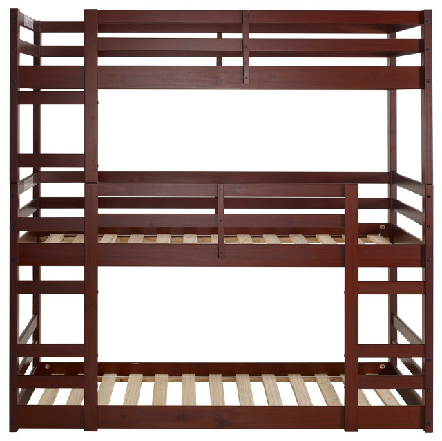 Solid Wood Triple Bunk Bed, Walnut - Transitional - Bunk Beds - by Kolibri Decor | Houzz