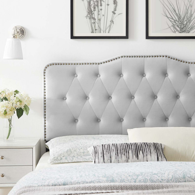 Tufted Headboard, Full Queen Size, Velvet, Dark Gray, Modern ...