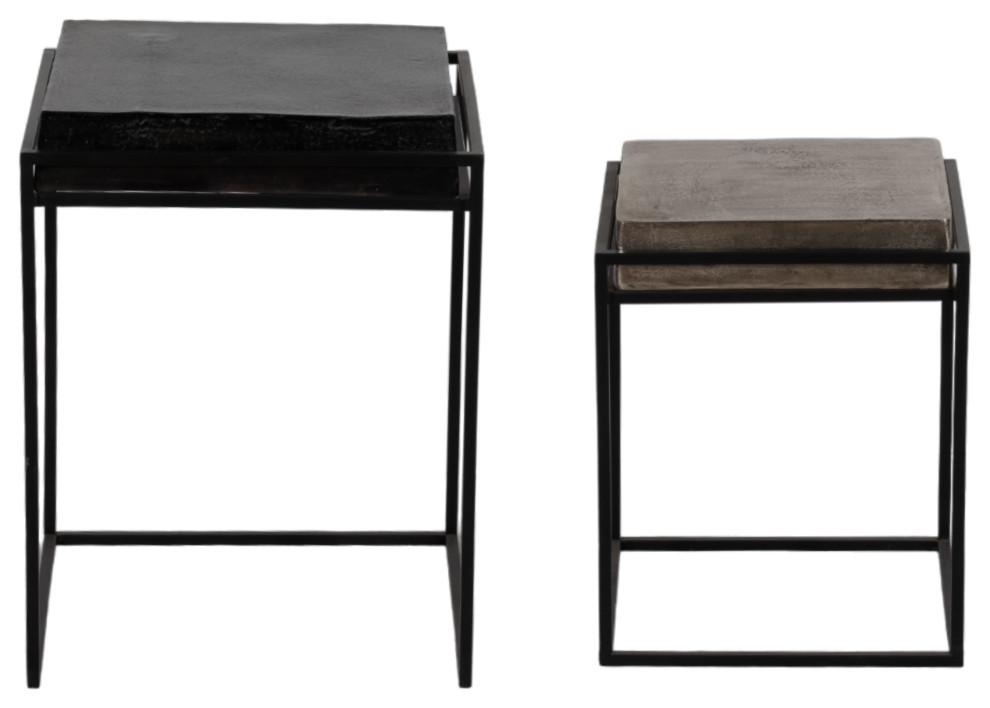 Metal, Set of 2 14X19"/18X23" Nested Square Side Tables, 18x18x23 ...