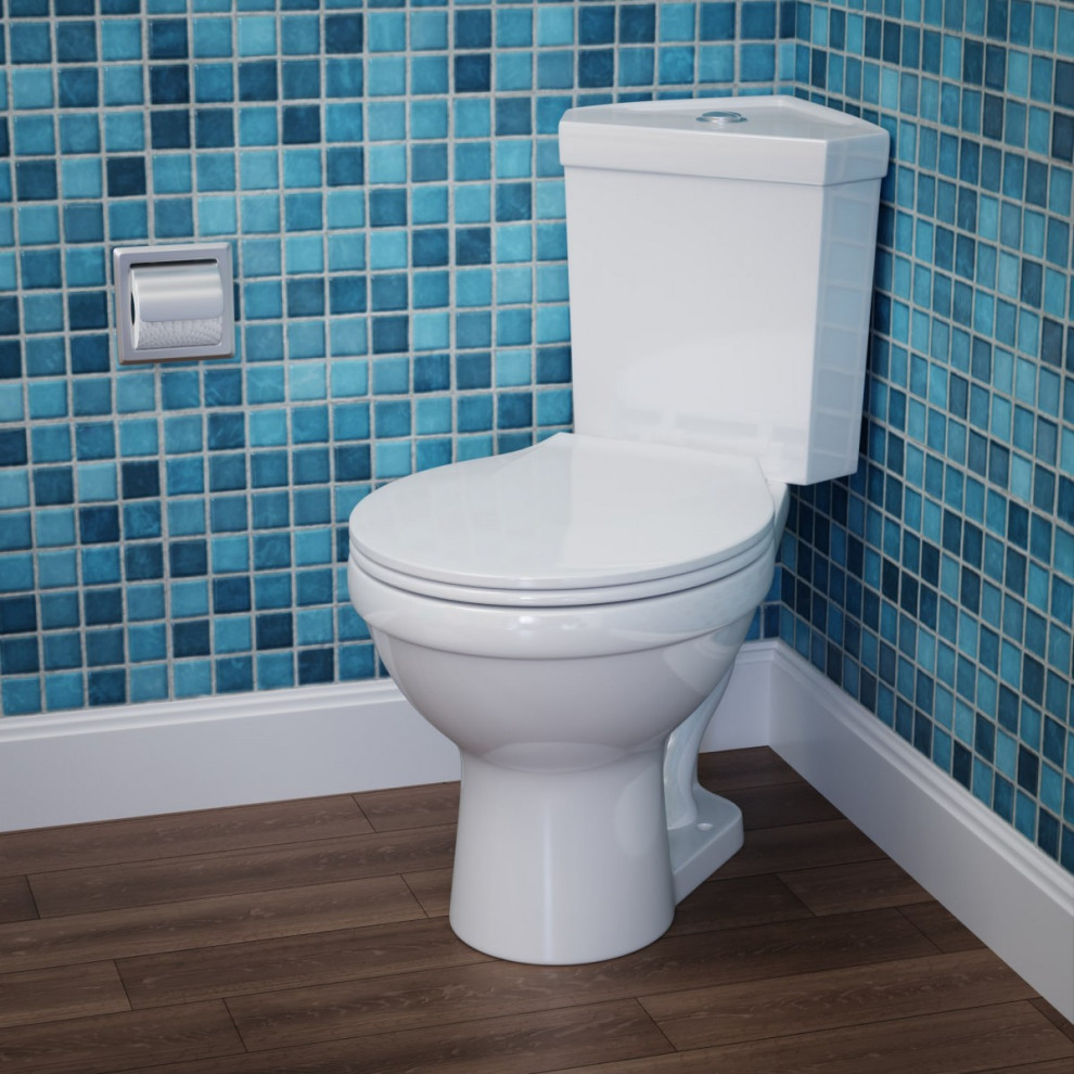 Troyt White Corner 2-Pc Round Toilet White WaterSense Dual Flush ...