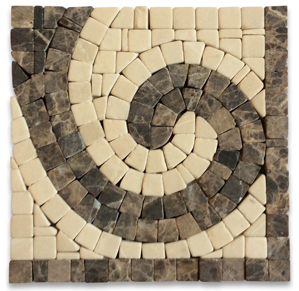 Marble Mosaic Border Decorative Tile Surf Emperador 4.75x4.75 Tumbled ...