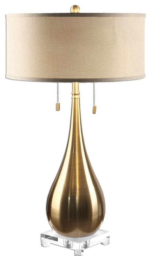 2 Light Contemporary Table Lamp Tear Dropped Brass Metal and Crystal ...