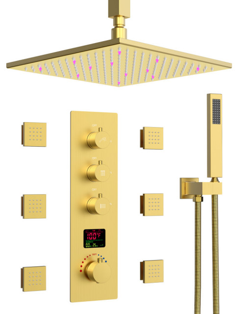 Digital Shower System LED 12" Rain Shower Head With 4-Way Faucet ...