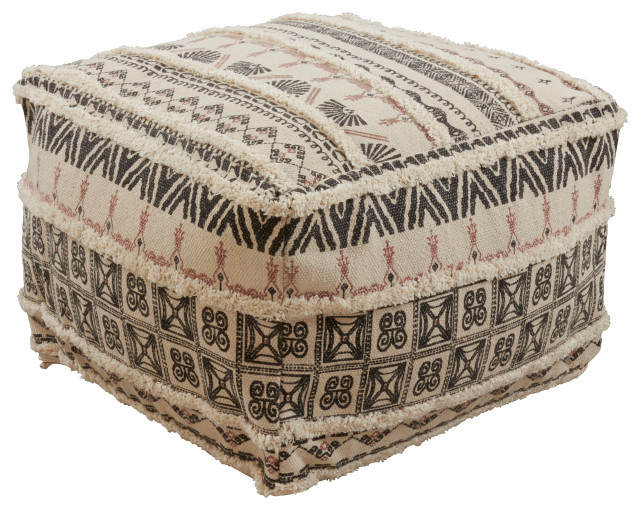 Cotton Floor Pouf With Printed and Tufted Design, 20"x20"x14 ...