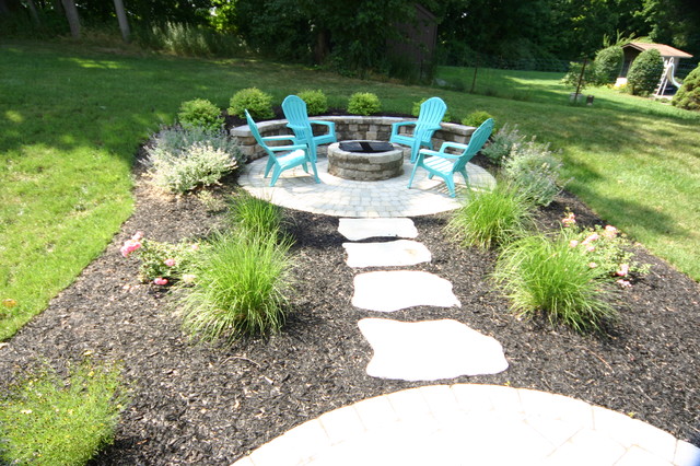 Fire Pit Sitting Wall Patio Granite Steps Bridgeport By Royal Oak