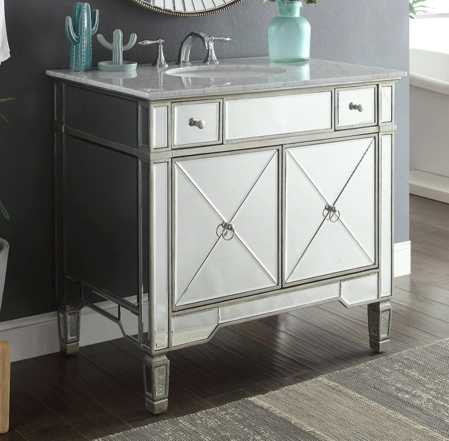 36" Carrara marble Mirror reflection Ashlyn Bathroom Sink Vanity - YR-023RA-36 - Transitional ...